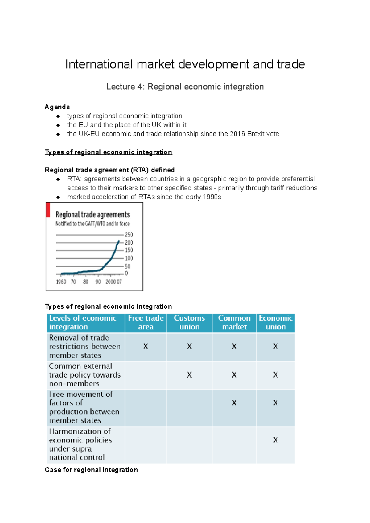 Lecture 4 Regional economic integration - International market ...