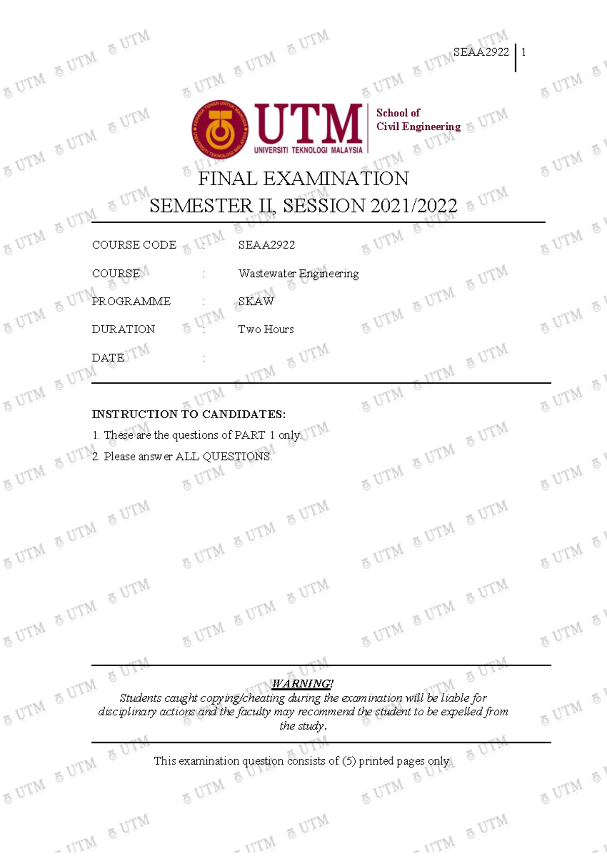 05 Final Examination - PART 1 (Sem2 2021-2022) - With Answer Scheme - FINAL EXAMINATION SEMESTER ...
