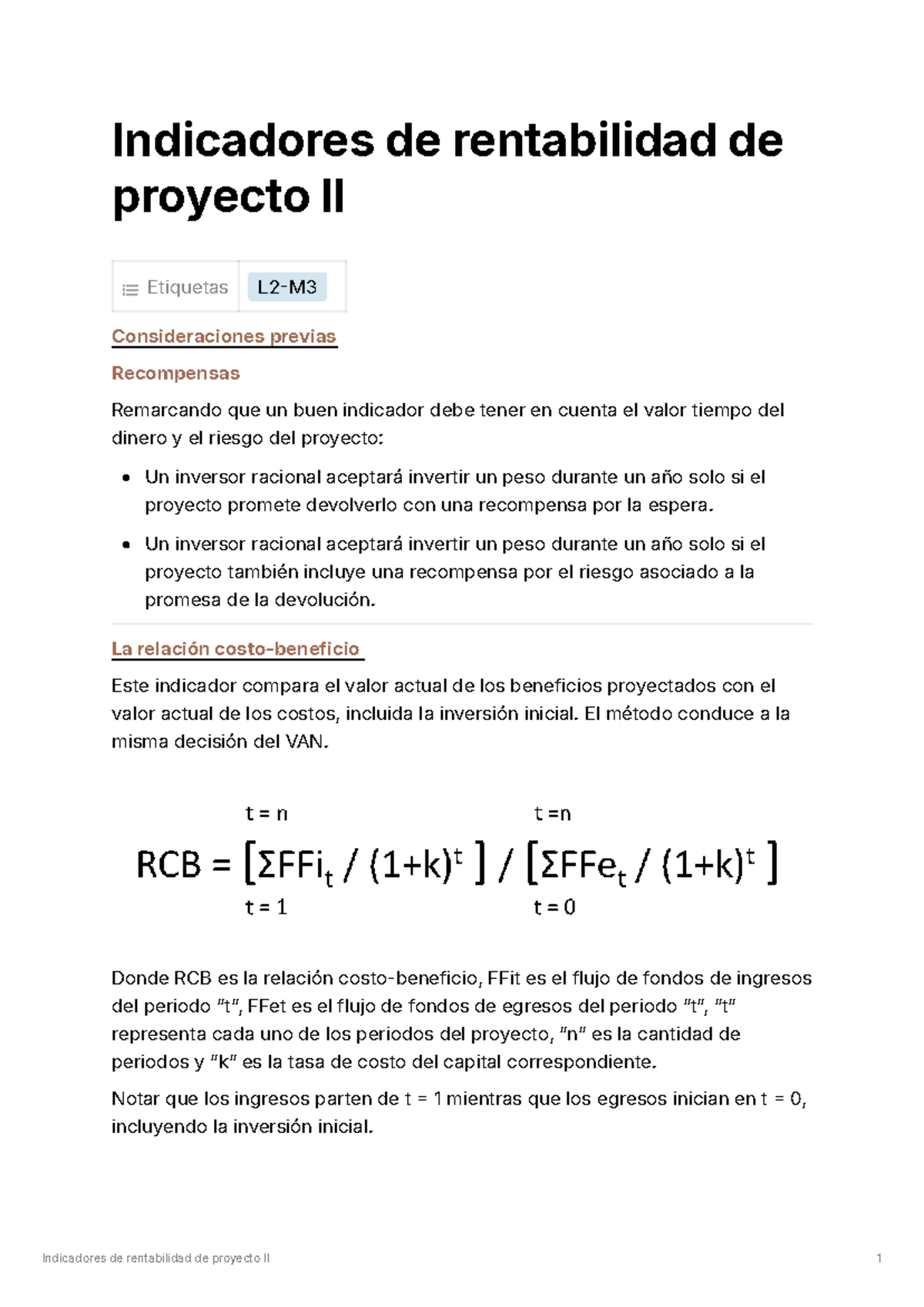 3-2-Indicadores de rentabilidad de proyecto II - Indicadores de rentabilidad de proyecto II ...