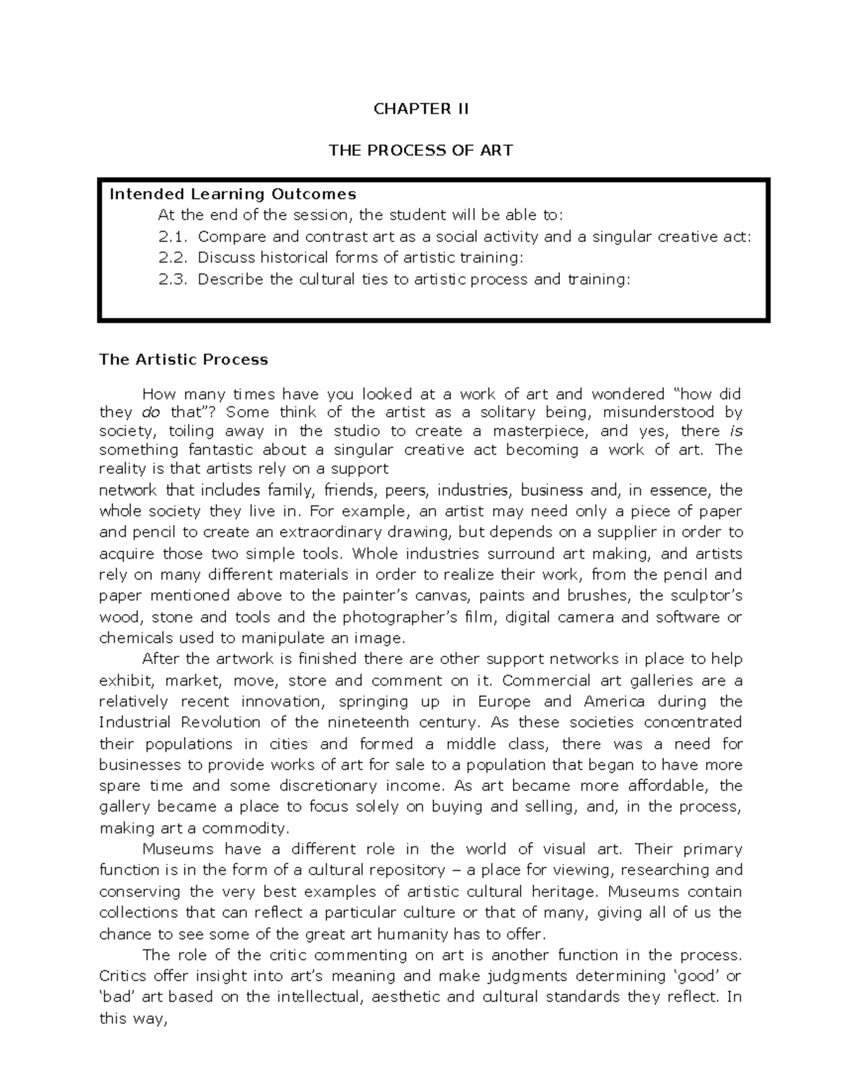 GE6 Chapter 2 The Artistic Process - CHAPTER II THE PROCESS OF ART The ...