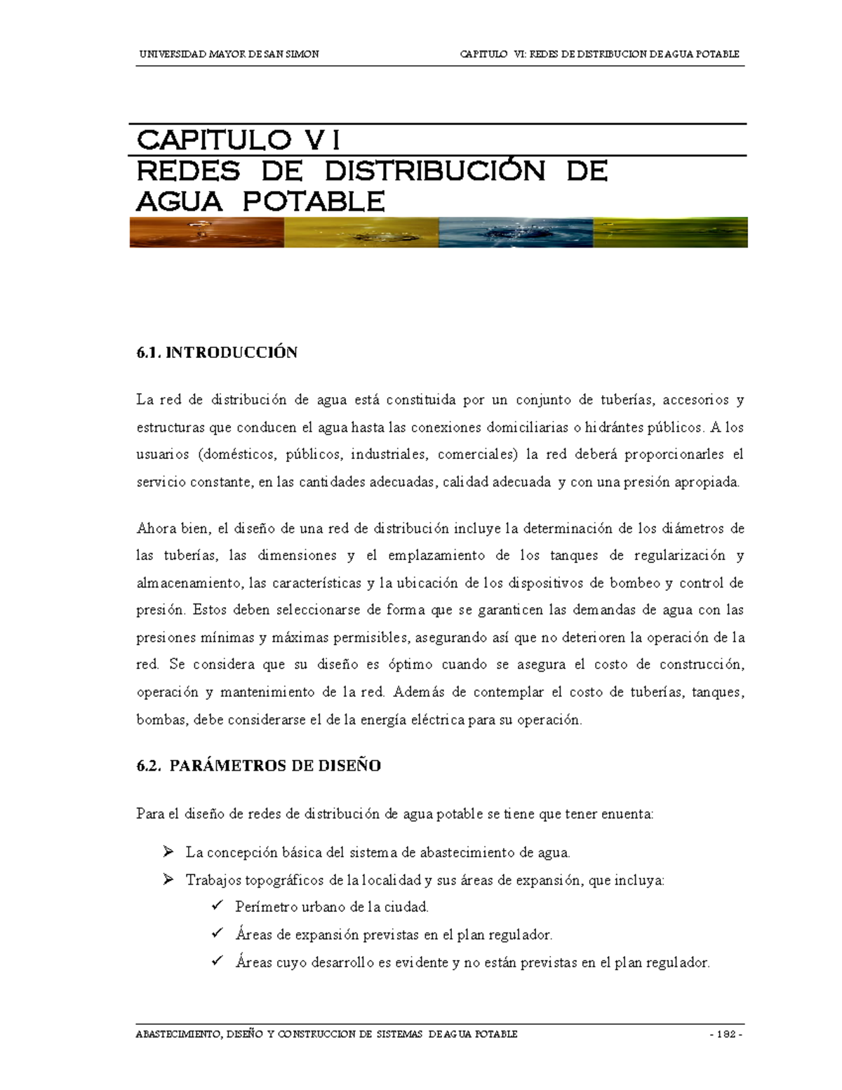 Redes de Distribucion de Agua Potable - CAPITULO V I REDES DE DISTRIBUCIÓN DE AGUA POTABLE 6 ...