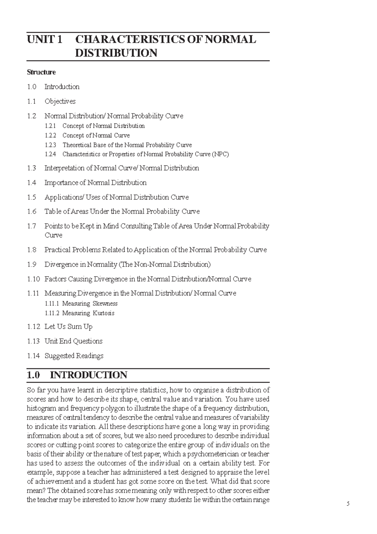 Stats Block-3 - IGNOU - UNIT 1 CHARACTERISTICS OF NORMAL DISTRIBUTION Structure 1 Introduction 1 ...
