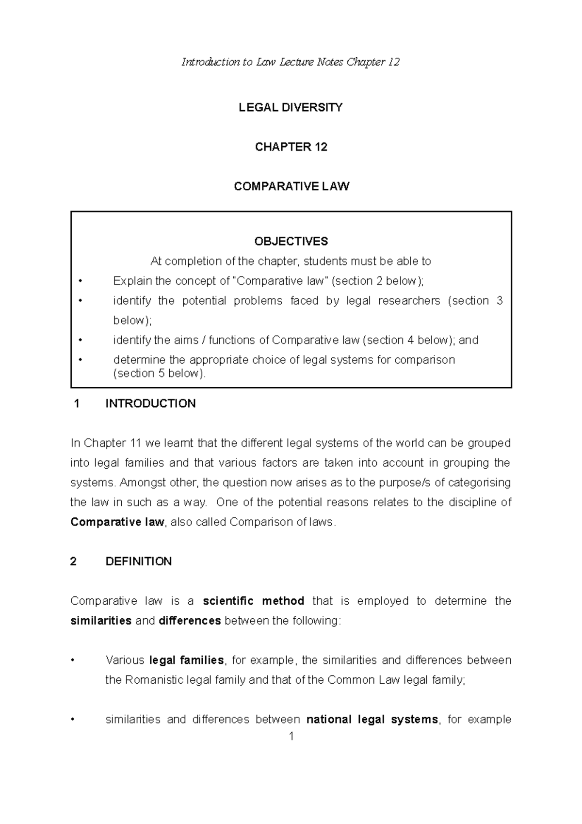 2021 Introduction to Law Chapter 12 Lecture Notes - LEGAL DIVERSITY ...