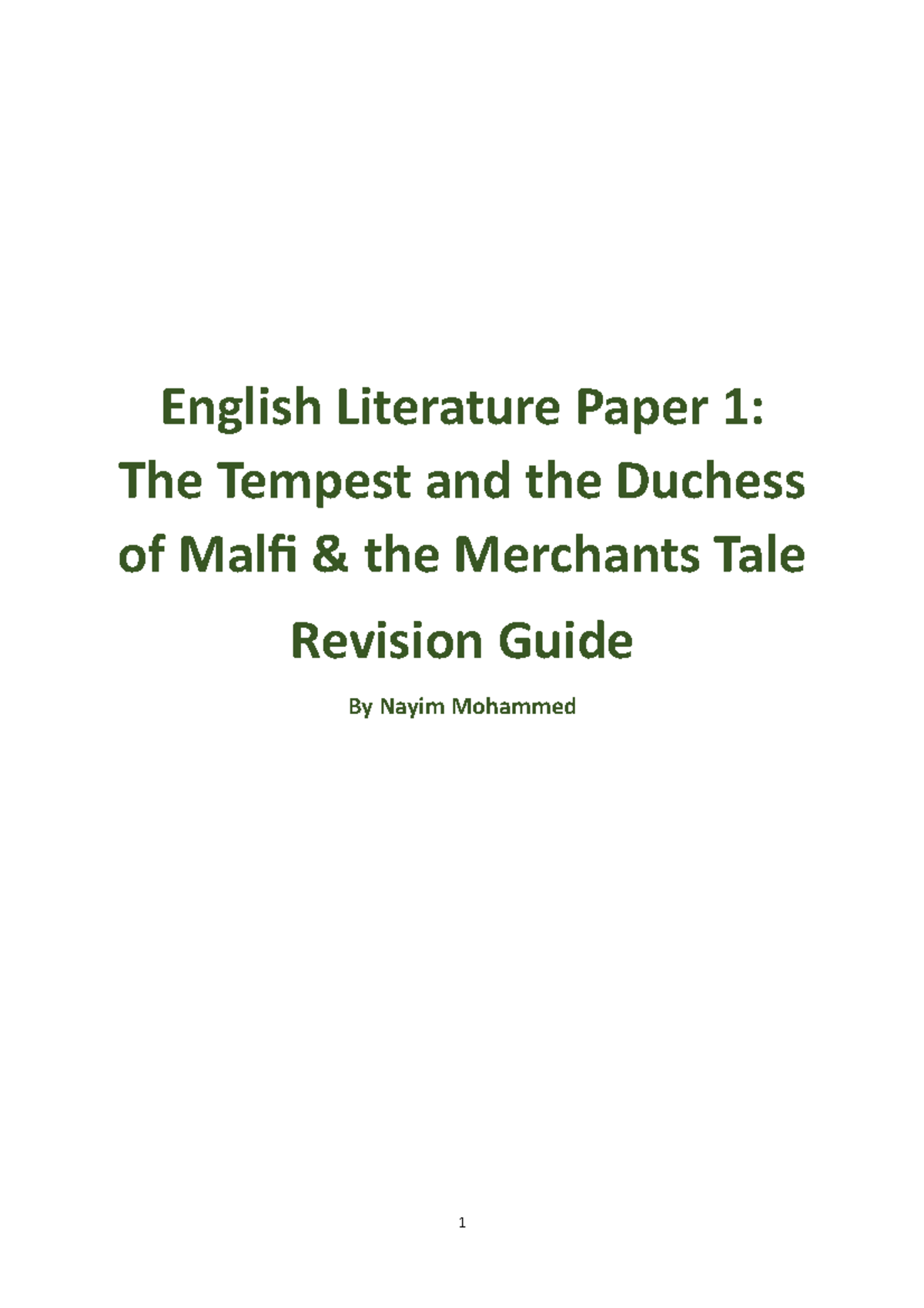 Paper 1 Tempest, Duchess and Chaucer Revision Guide - English ...