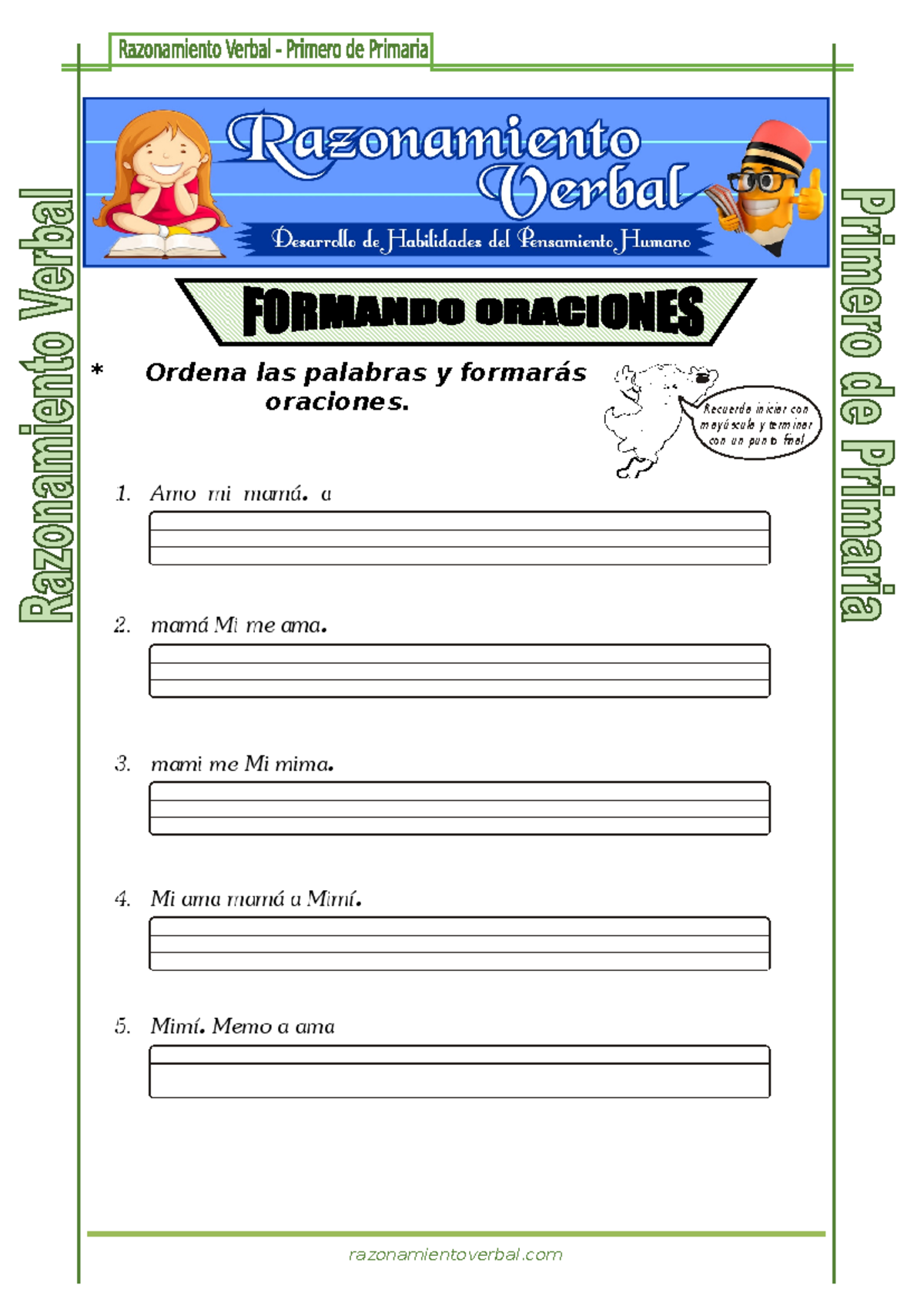 01 formando oraciones primero de primaria - Pensamiento Lógico ...