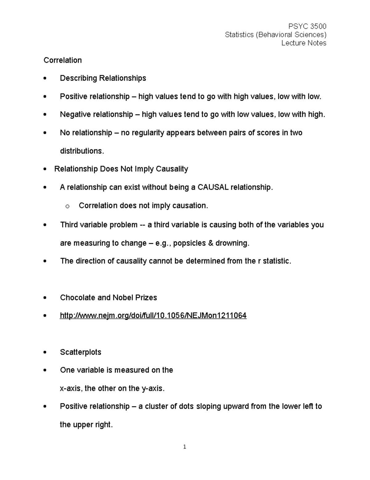 2021 Psyc 3500 Statistics Behavioral Science Lecture Notes Correlation Lecture Notes