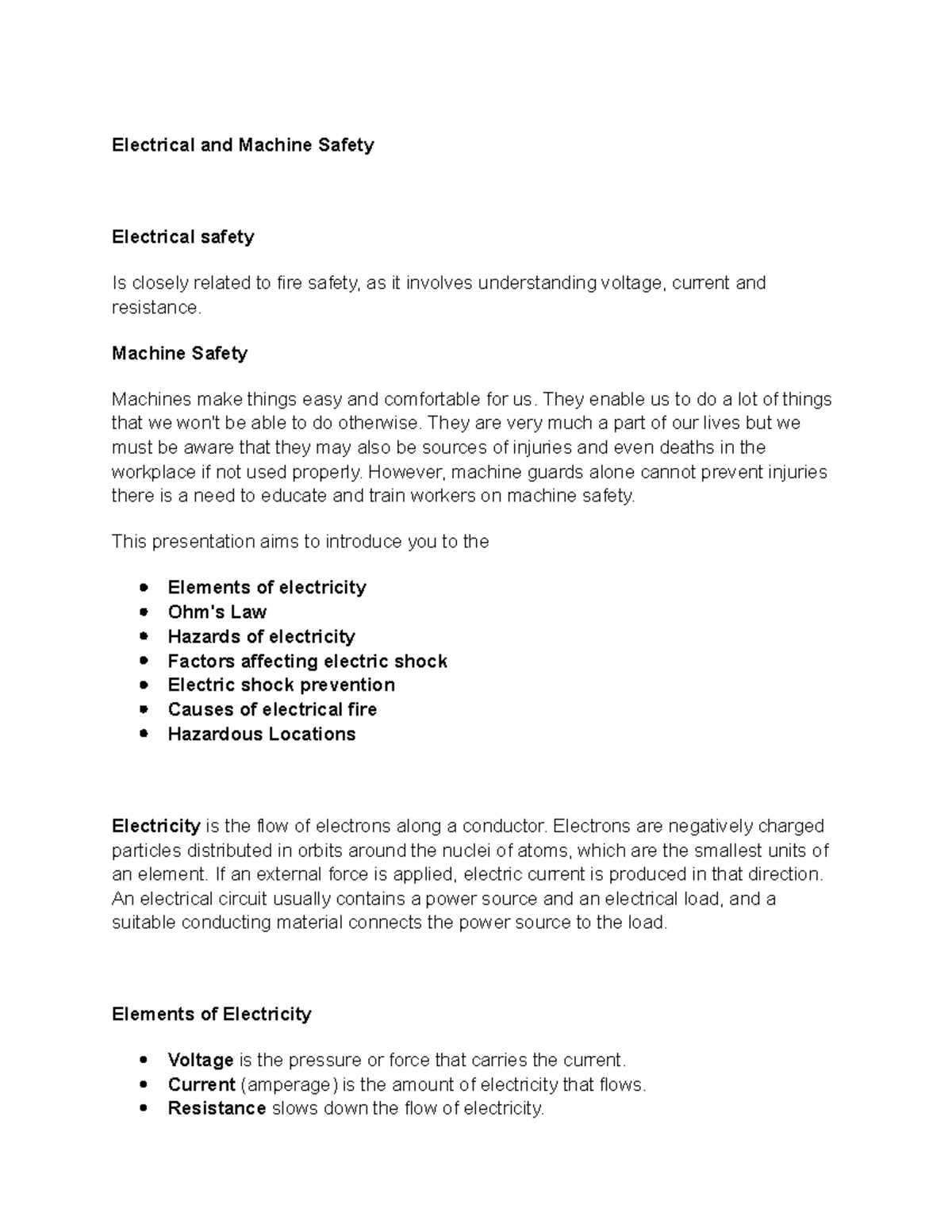 Electrical and Machine Safety - Electrical and Machine Safety ...