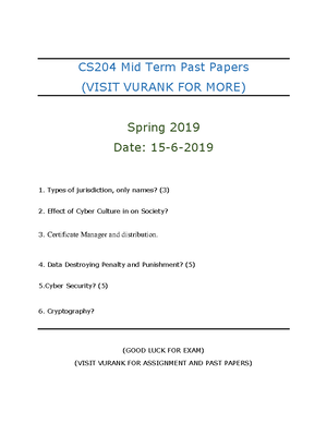 Final Term Exam Sample Paper CS 204 - Sample Paper FINALTERM EXAMINATION Fall 2022 CS 204 ...