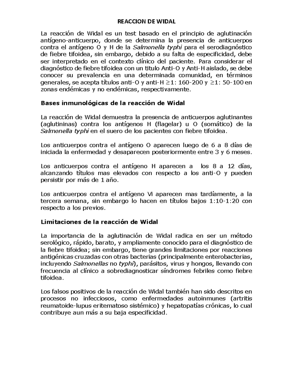 13- Reaccion DE Widal - instructivo general - REACCION DE WIDAL La ...