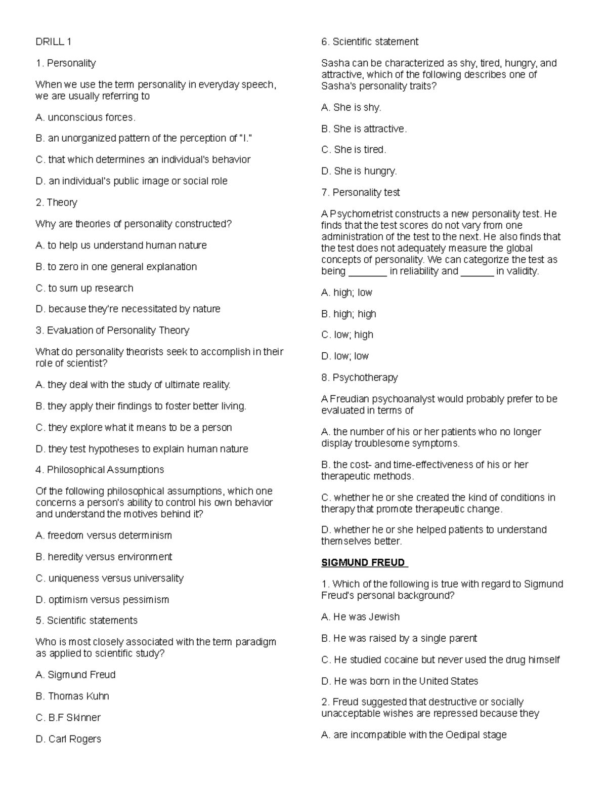Drill-1 - English Language Assessment - DRILL 1 Personality When we use ...