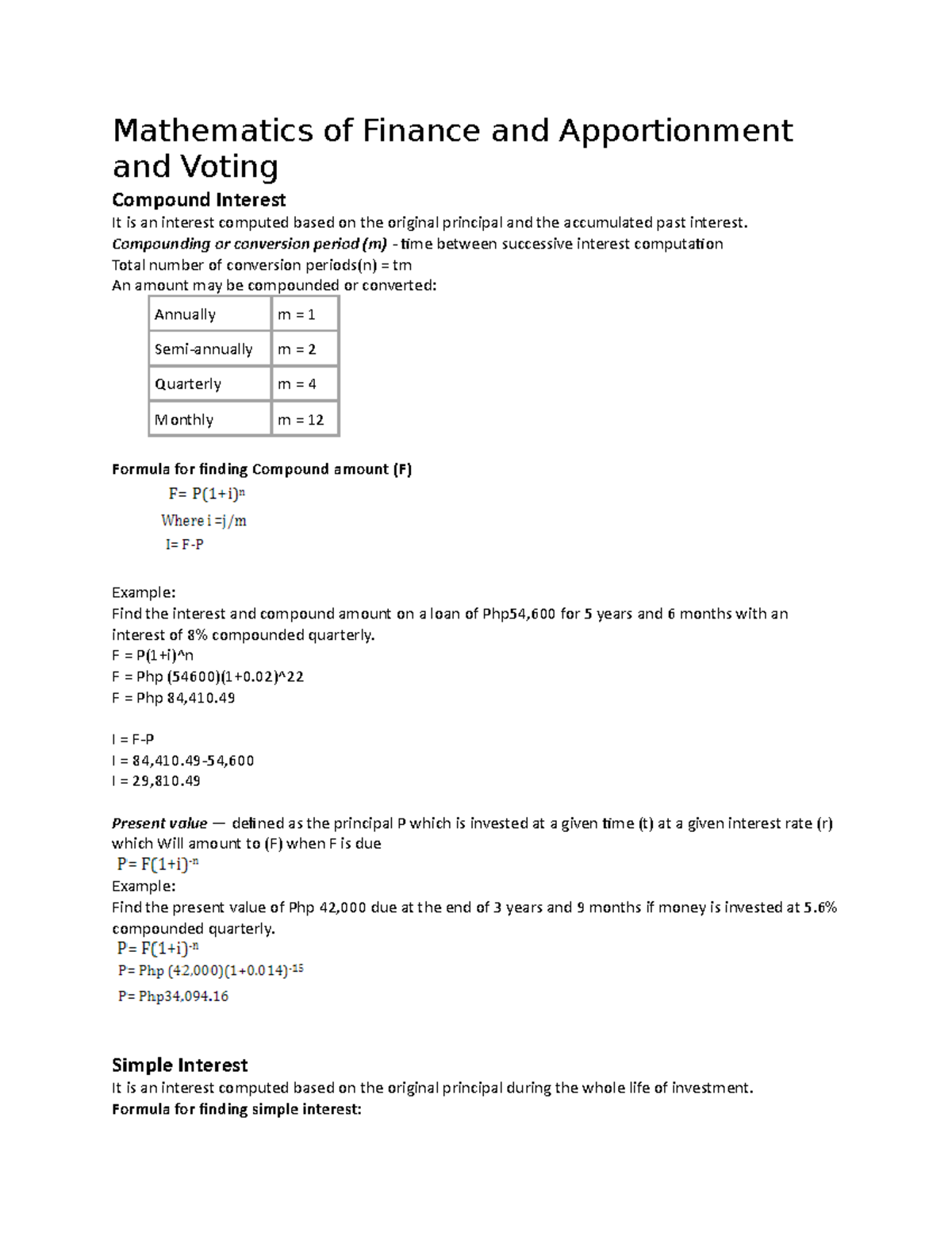 Lesson 10 Mathematics of Finance and Apportionment and Voting ...