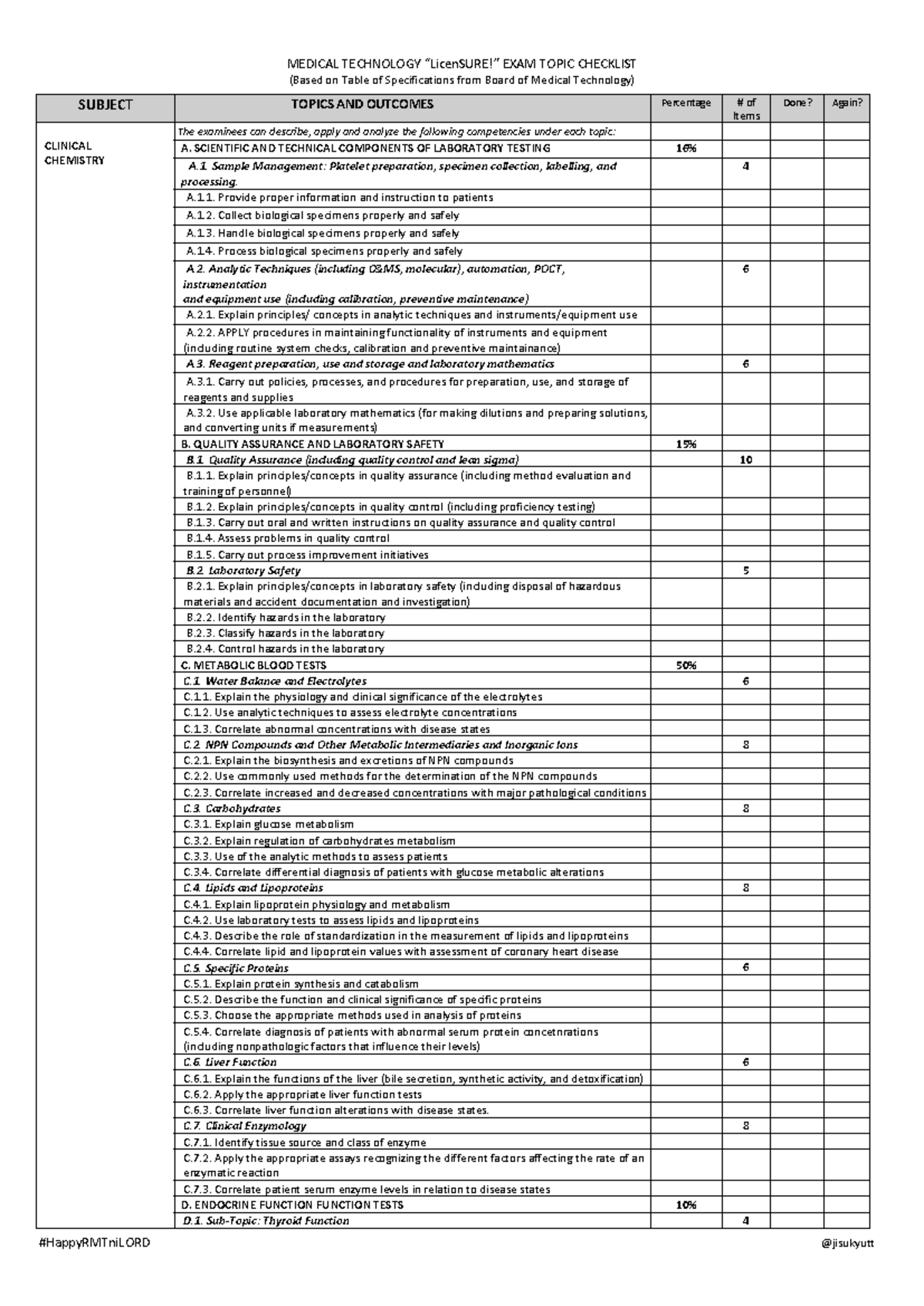 Study guide medtech - .... - (Based on Table of Specifications from ...