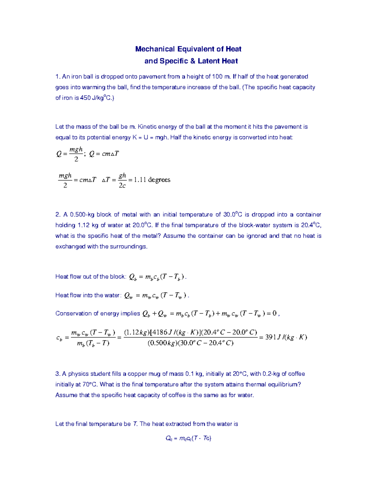 AP Physics 2 Lesson 1-2 Example Problems - Mechanical Equivalent of ...