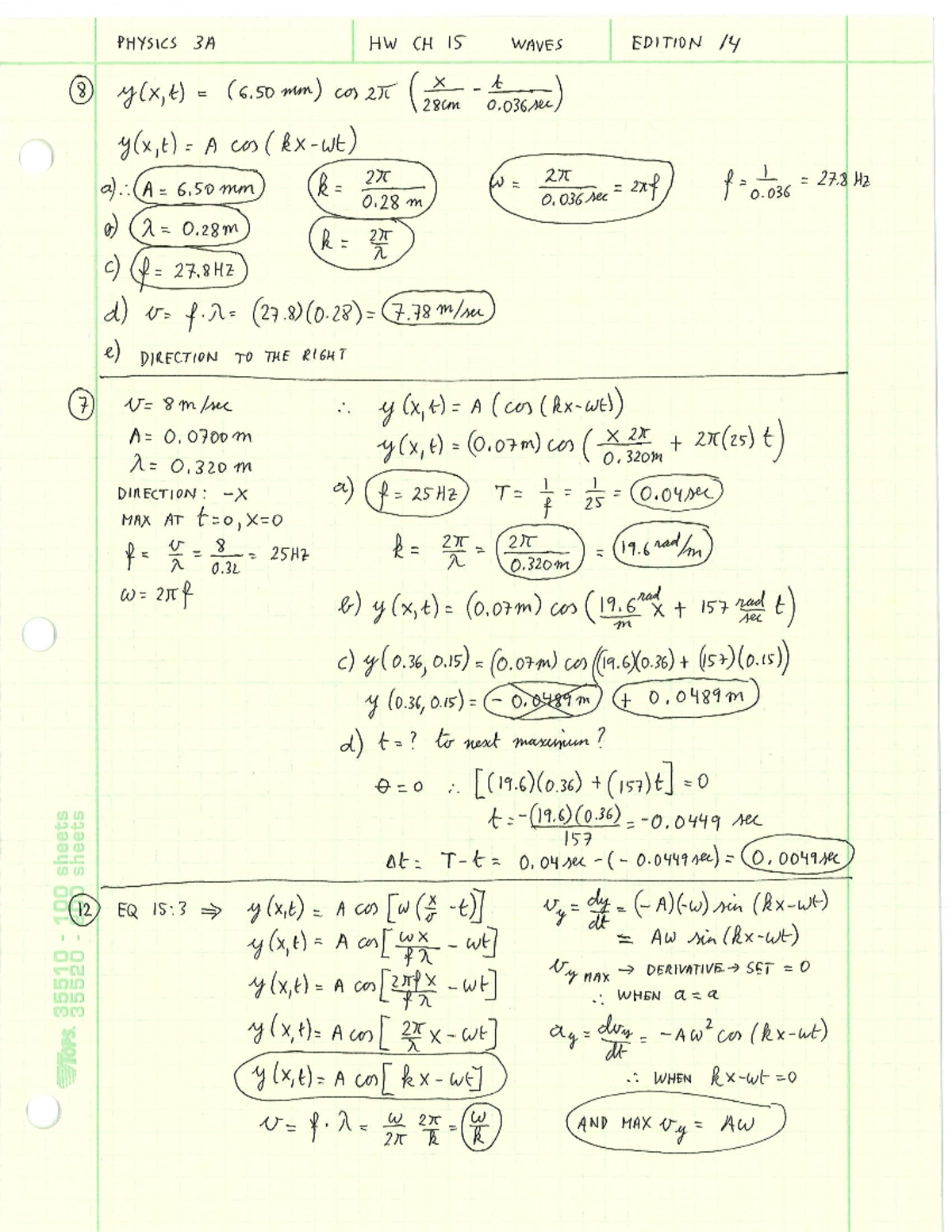 PH3A HW CH 15 KEY Waves - Older hw key - PHYSICS 3A HW CH 15 WAVES ...