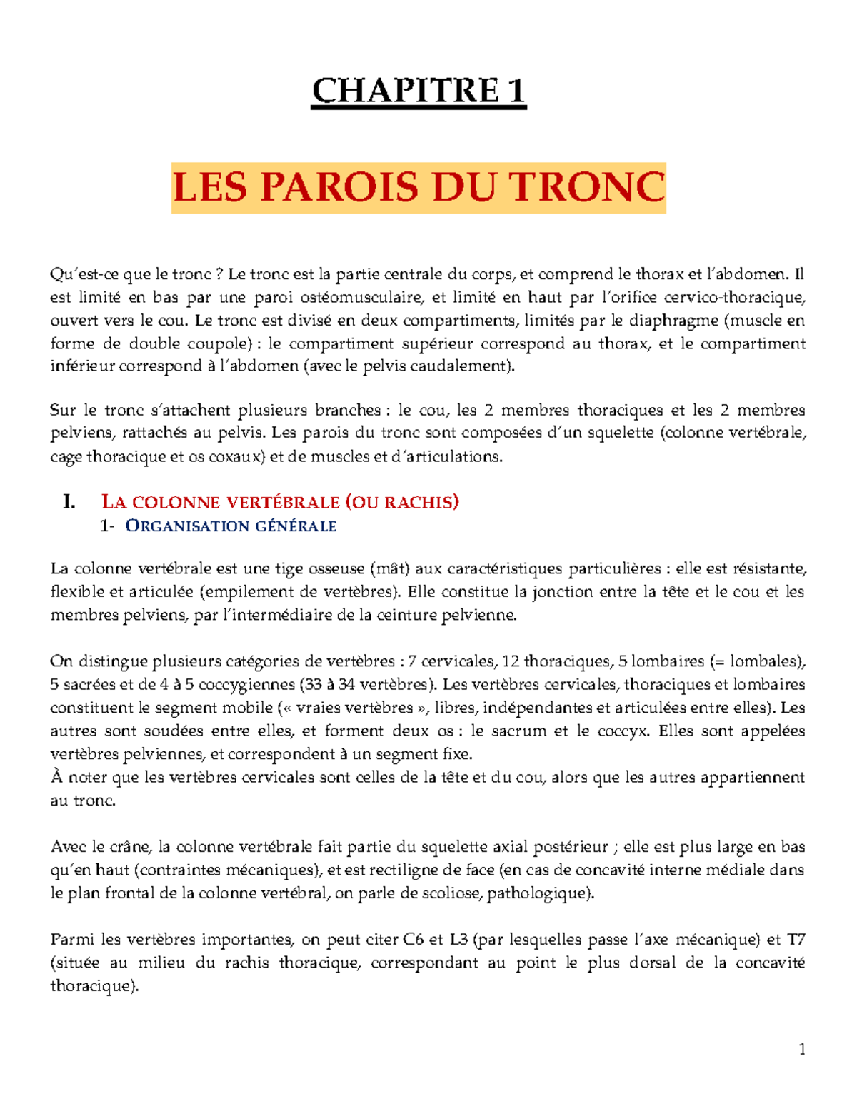 ANATOMIE DU TRONC - CHAPITRE 1 LES PAROIS DU TRONC Qu’est-ce que le ...