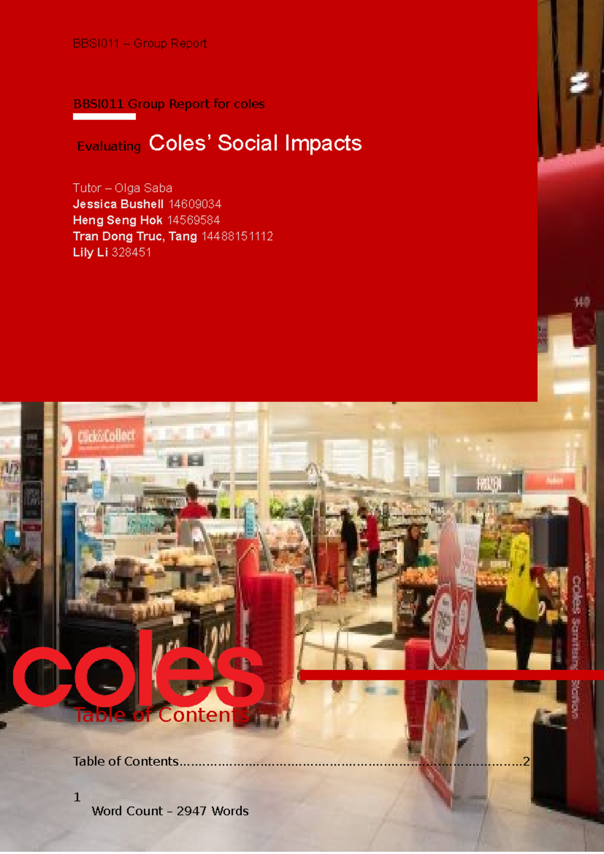 BBSI Report - i dont know - BBSI011 Group Report for coles Evaluating ...