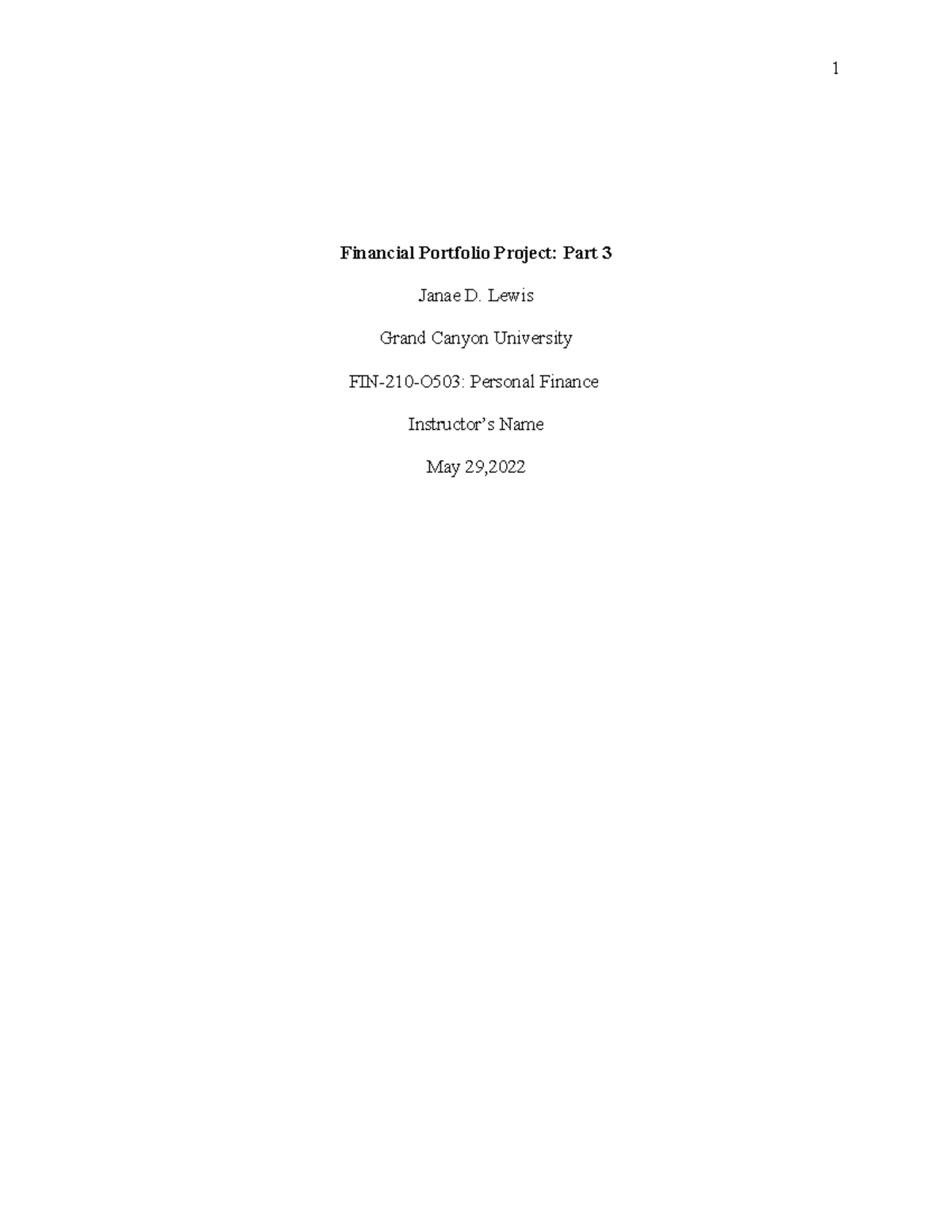 WEEK 3 TAX - n/a - Financial Portfolio Project: Part 3 Janae D. Lewis ...