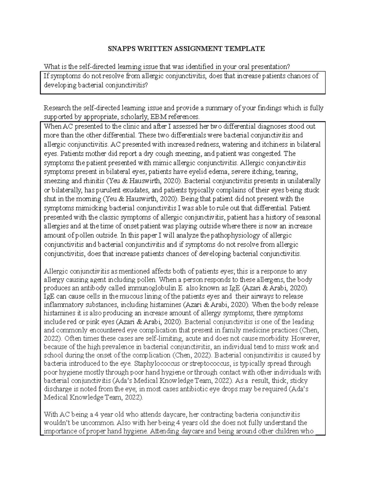 Snapps Assignment Template - SNAPPS WRITTEN ASSIGNMENT TEMPLATE What is ...