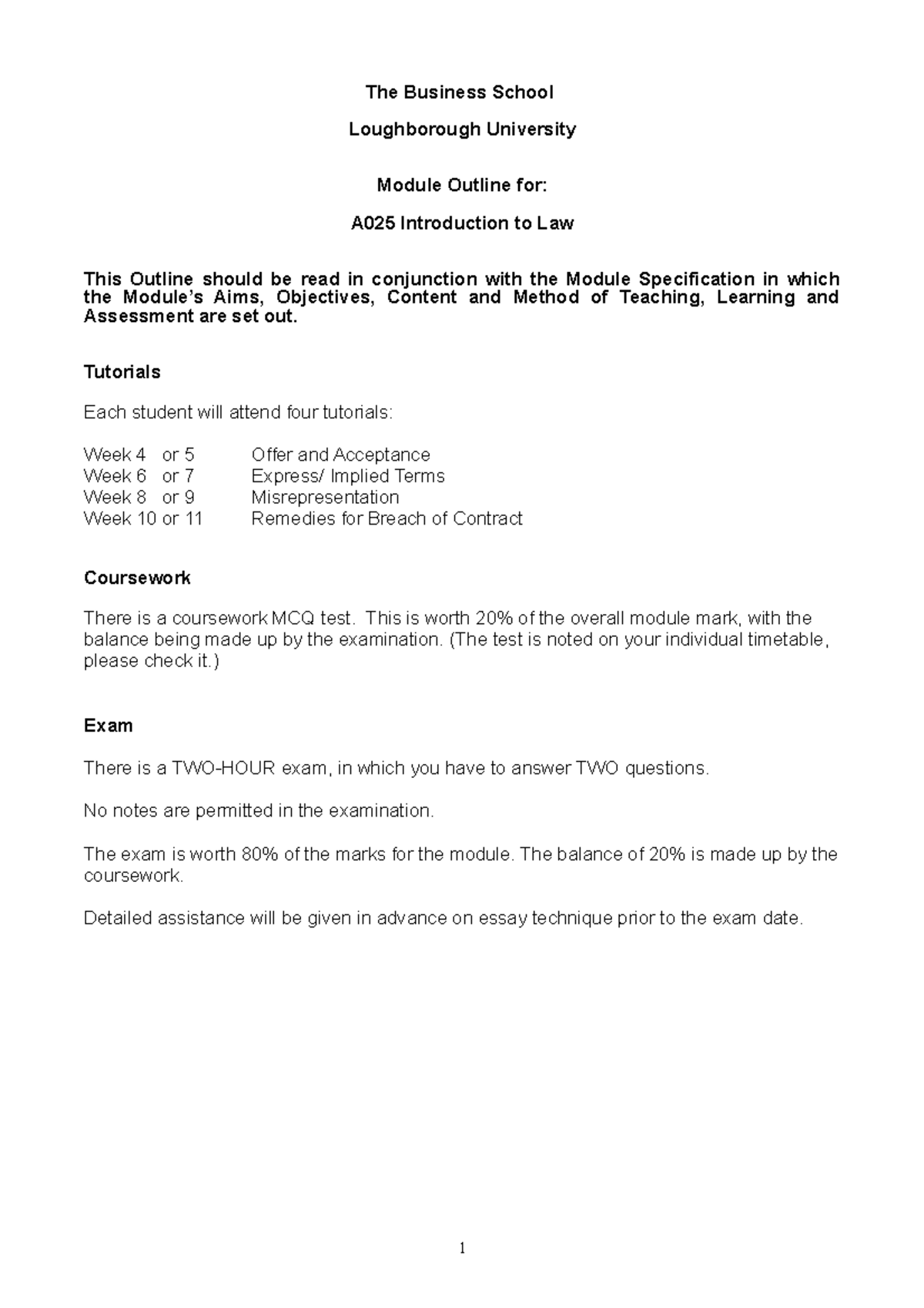 BS025 Module Outline and Tutorials - The Business School Loughborough ...