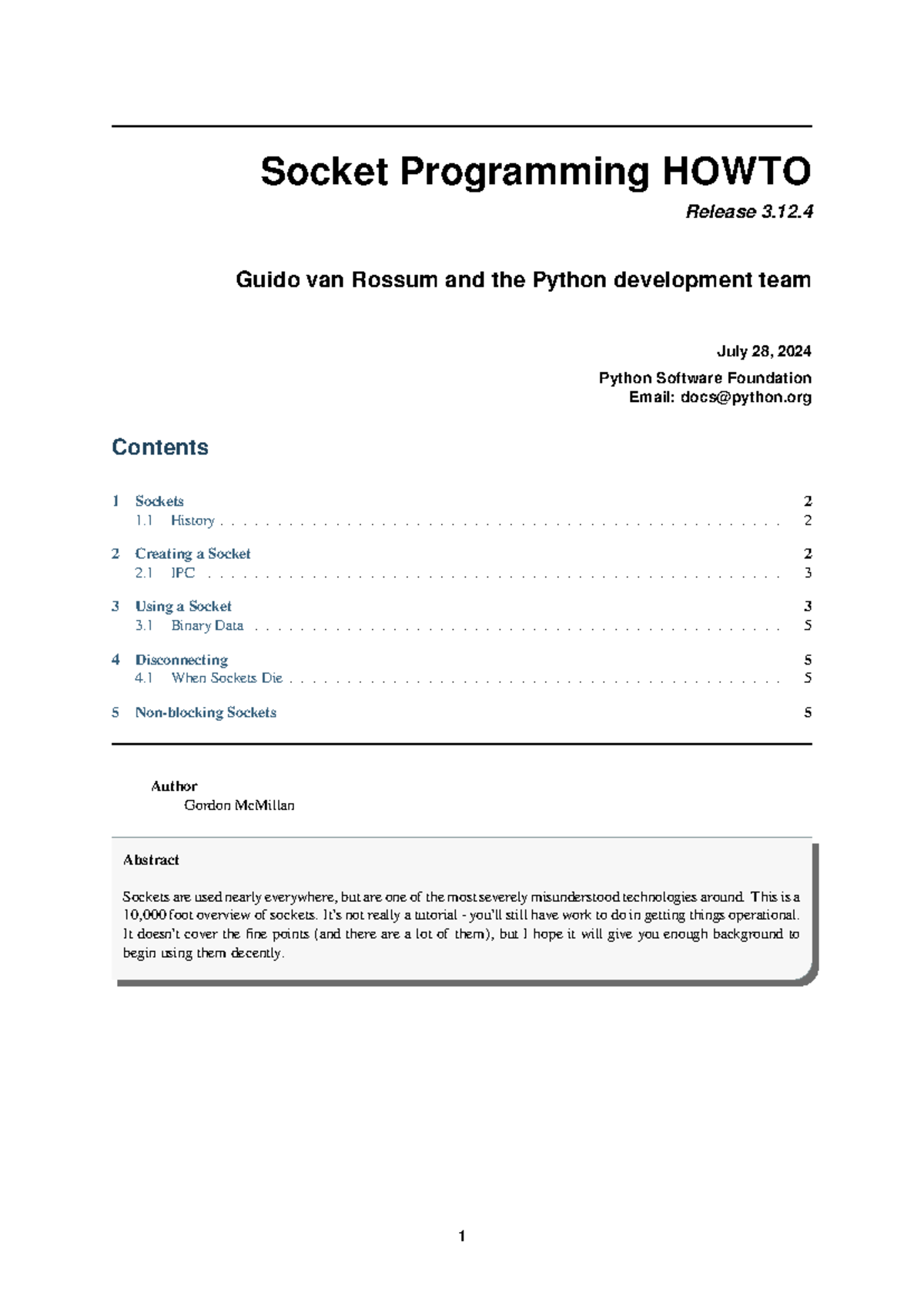 Sockets - Guido van Rossum and the Python development team July 28 ...