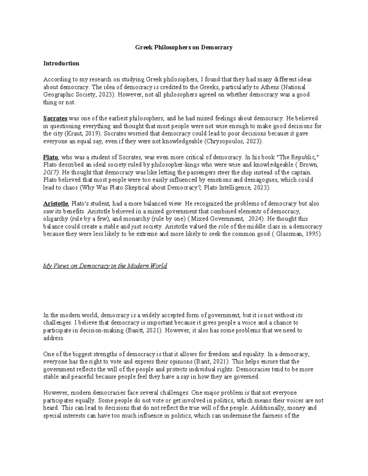 Greek and Roman LJ unit 1 - Greek Philosophers on Democracy ...