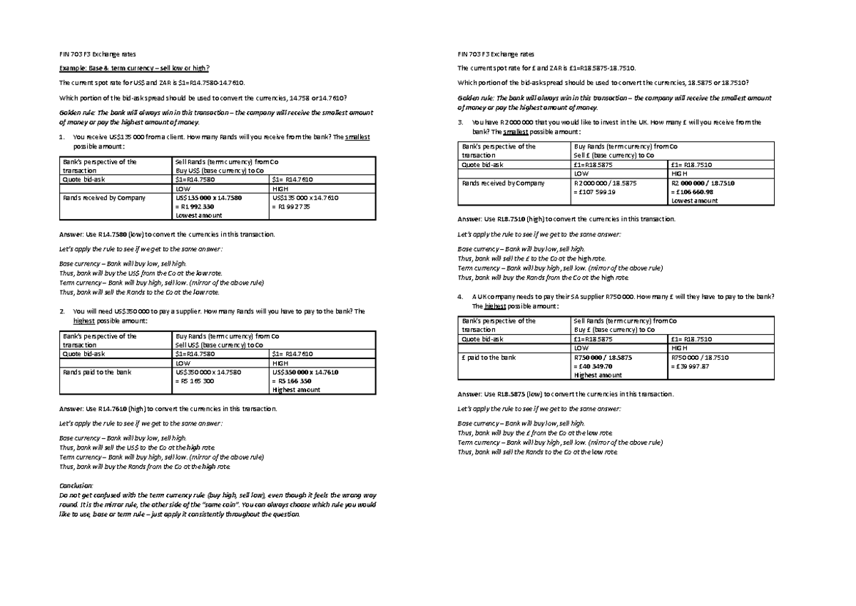 F3 Exchange rates Example base term - high or low - FIN 703 F3 Exchange ...