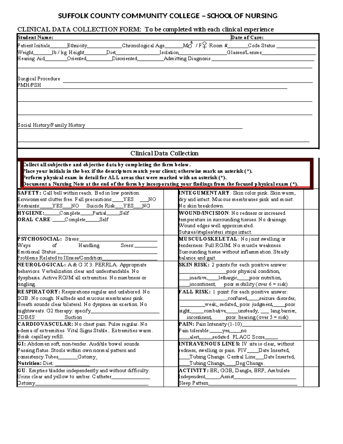 Daily Adult Clinical Data Collection Form - SUFFOLK COUNTY COMMUNITY ...