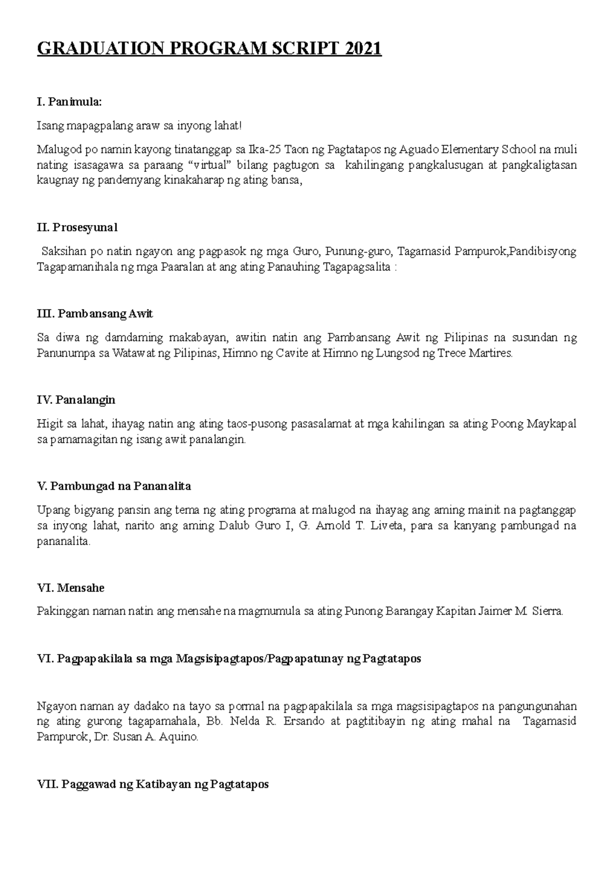 Graduation Program Script 2021 - GRADUATION PROGRAM SCRIPT 2021 I ...