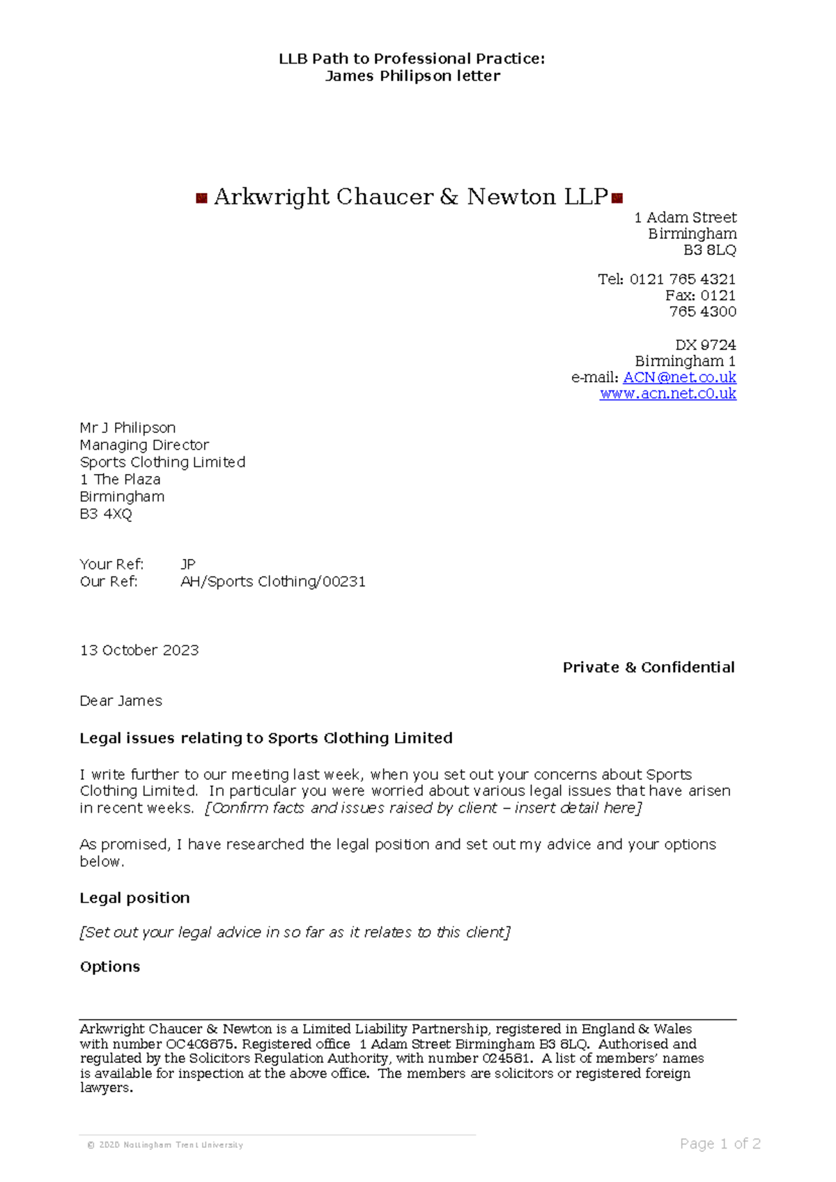 Lecture 3 James Philipson letter 1 - LLB Path to Professional Practice ...