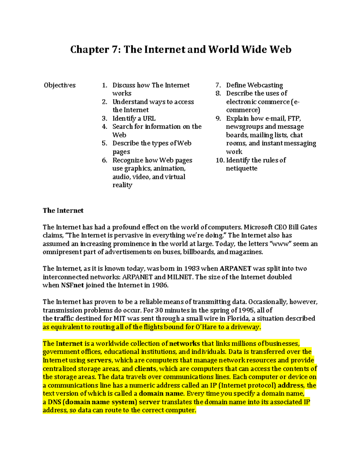 Lecture 7 - The Internet and World Wide Web - Chapter 7: The Internet ...