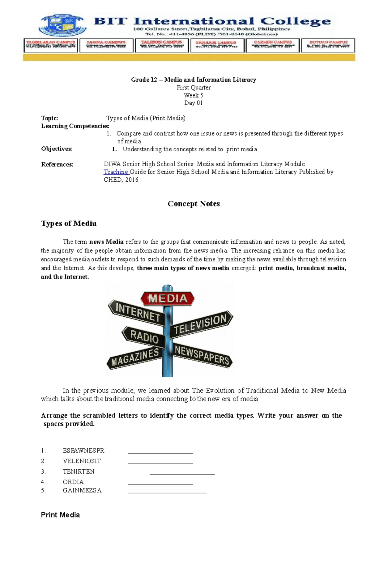 Mil module week 5 - Media - Grade 12 – Media and Information Literacy ...