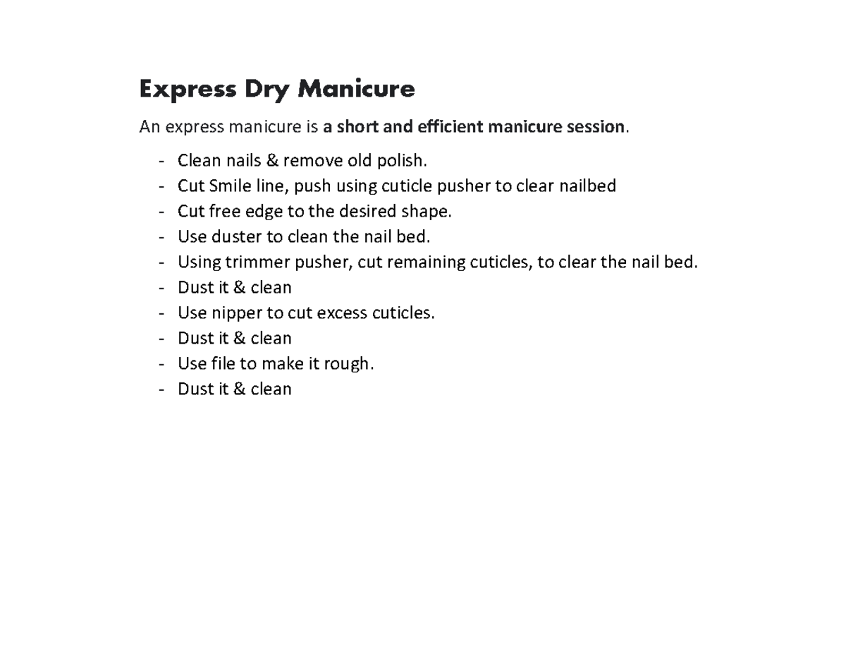 Nail Tools pdf 3 B - Express Dry Manicure An express manicure is a ...