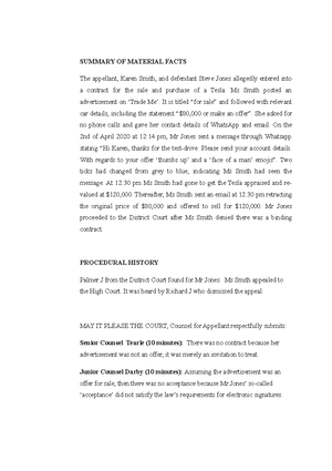 LEGAL104- Moot Written Submission - Mooting A moot is a mock court in ...