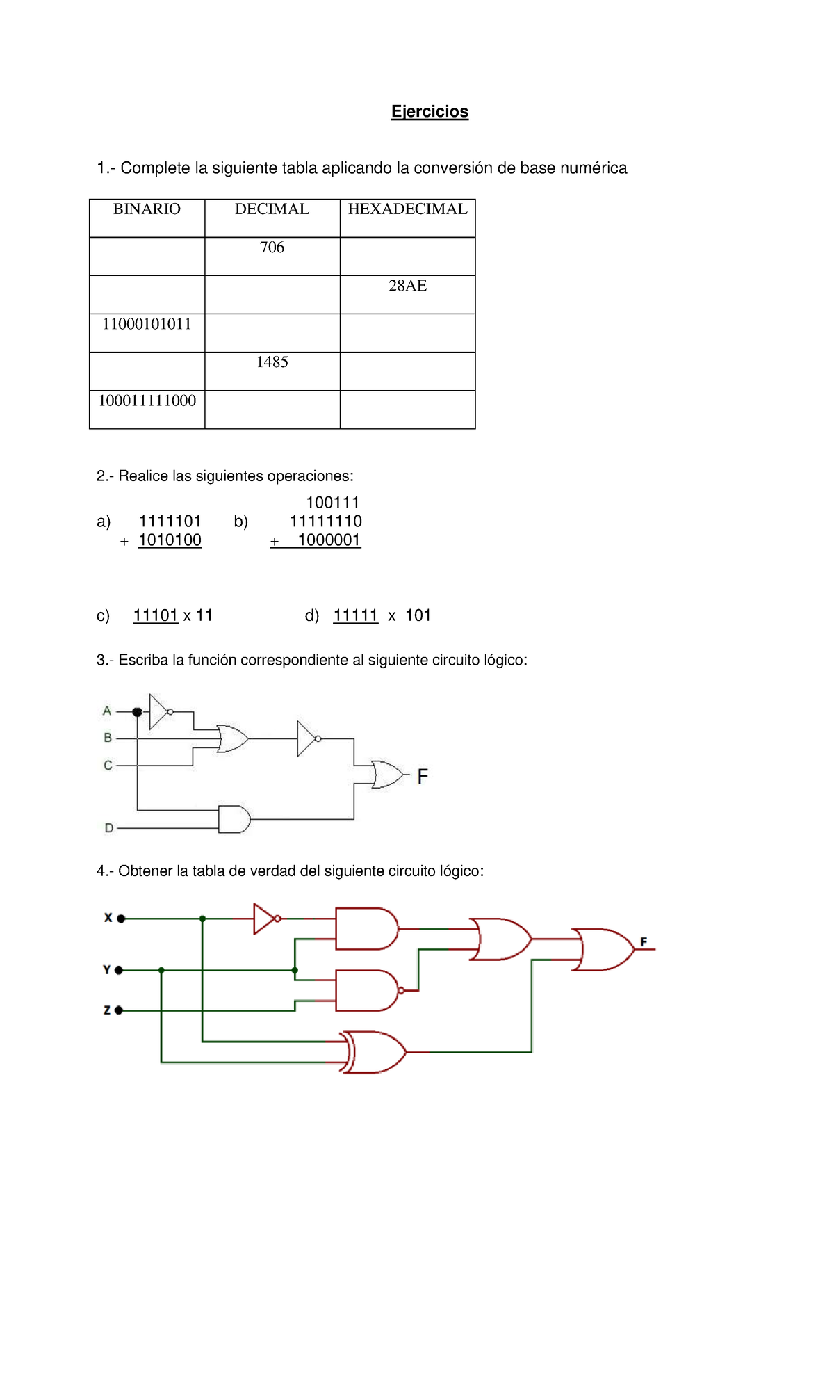 Ejercicios - Complete la siguiente tabla aplicando la conversión de ...