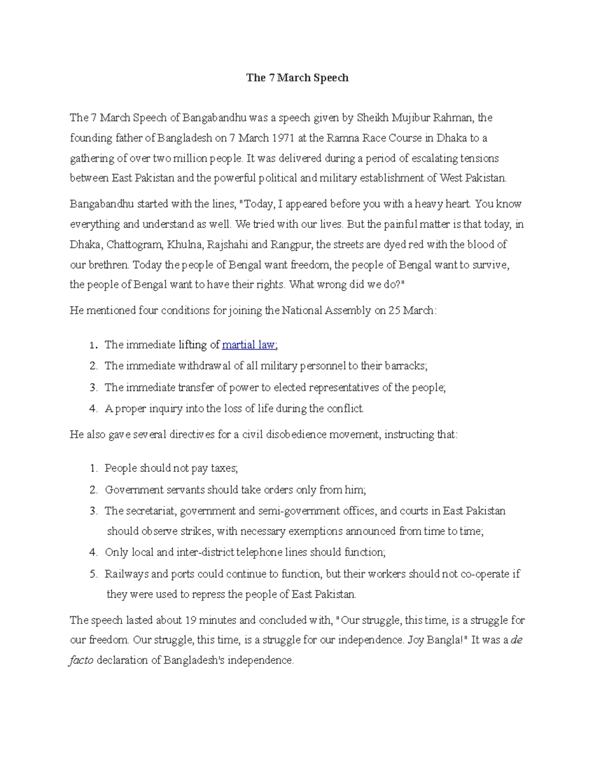 The 7 March Speech - Grade: A - The 7 March Speech The 7 March Speech ...