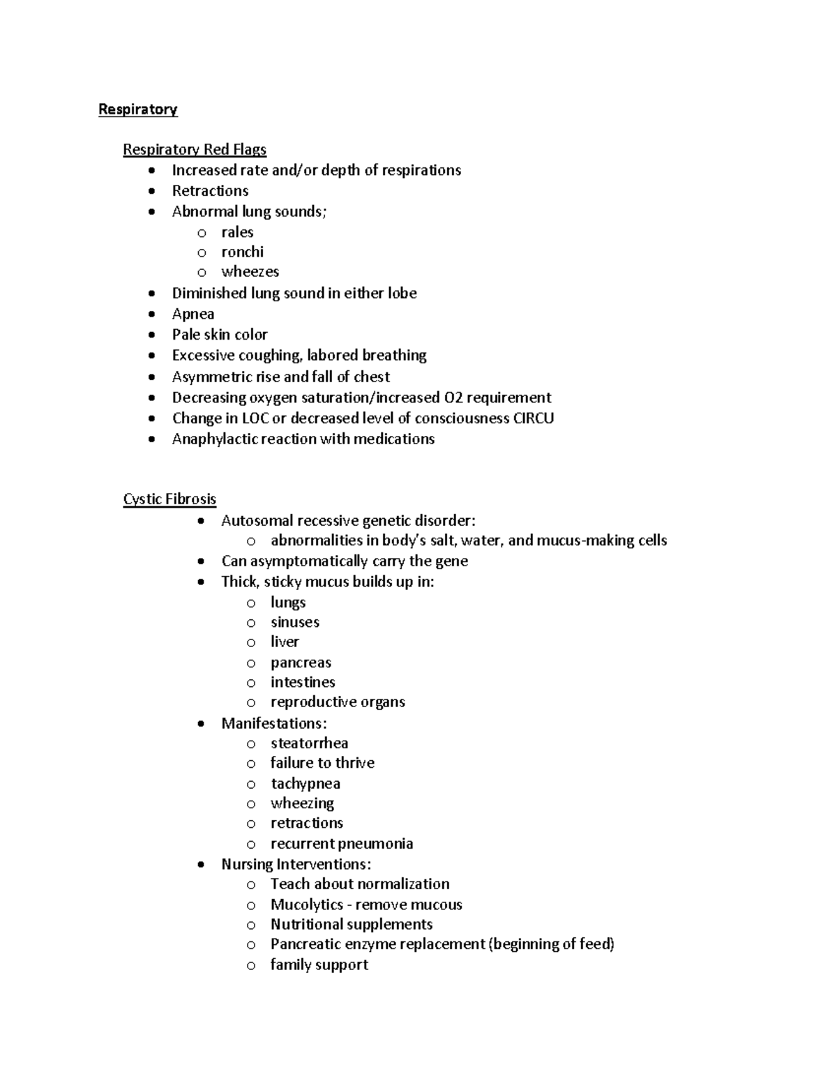 NSG250 Exam3 Review Guide - Respiratory Respiratory Red Flags ...