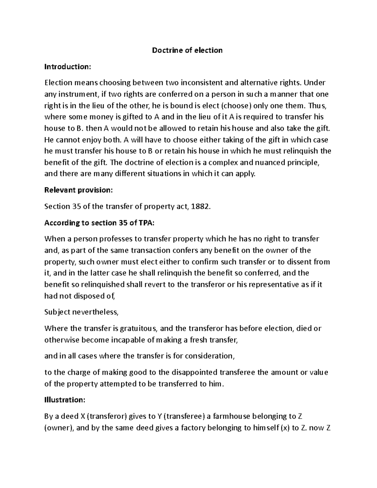 Doctrine of election in transfer of property act - Doctrine of election Introduction: Election ...