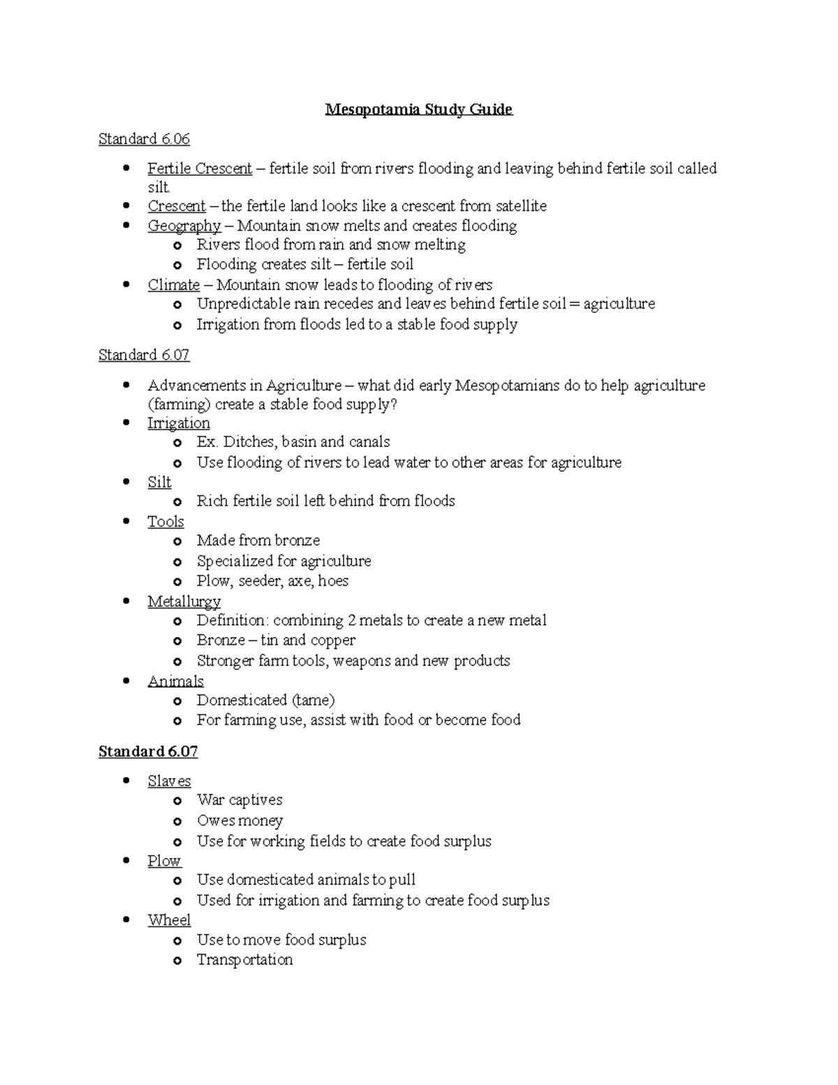 Mesopotamia Study Guide - Mesopotamia Study Guide Standard 6. Fertile ...