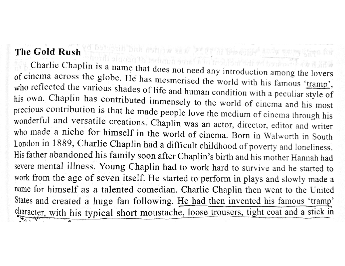 Film studies the gold rush - Studocu