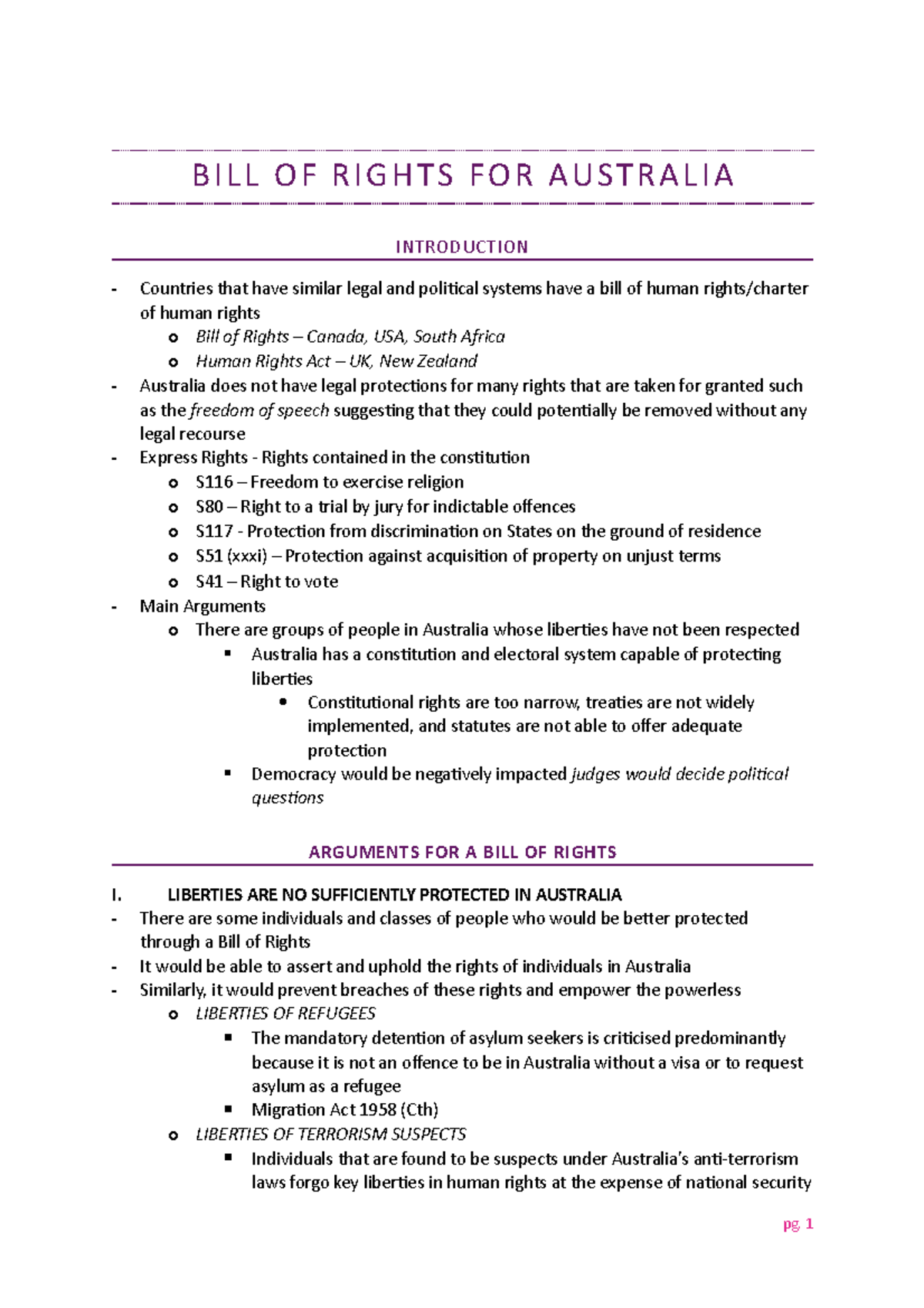 Bill of rights for australia - BILL OF RIGHTS FOR AUSTRALIA ...