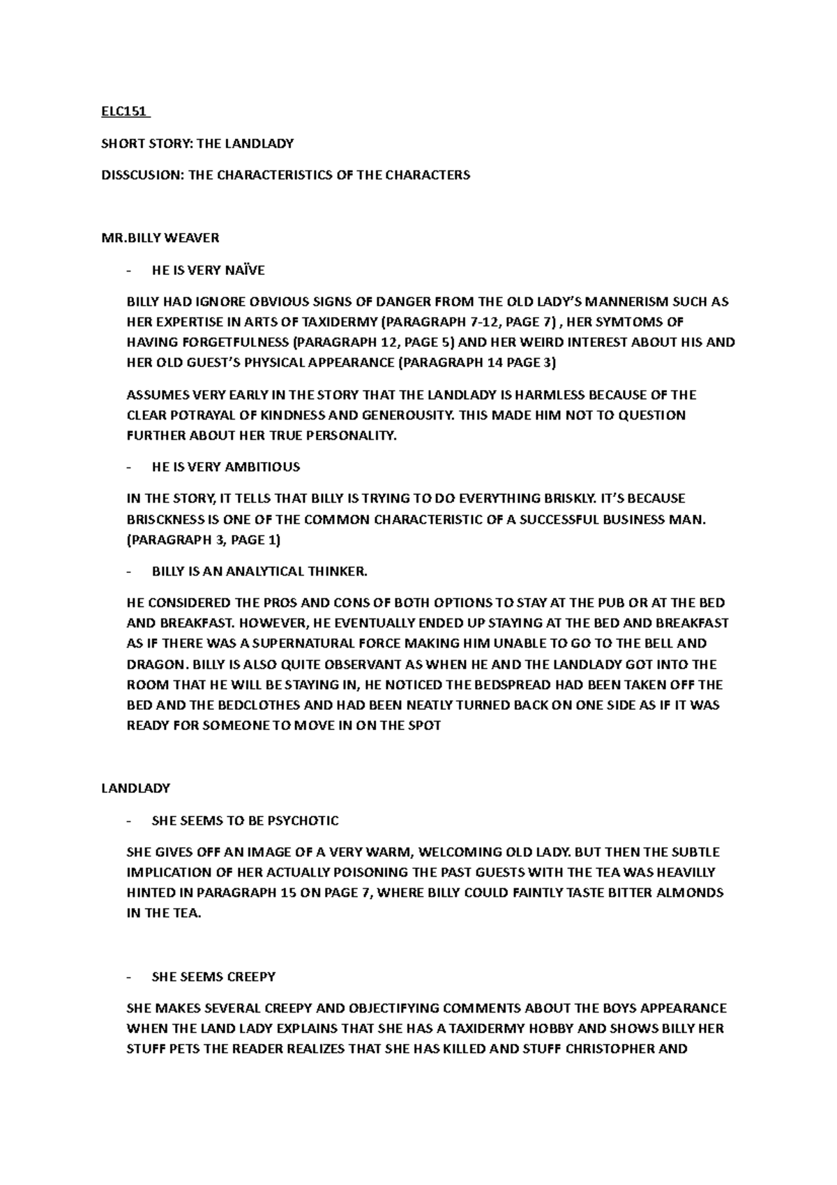 ELC151 - a character description about the literature classic "The ...