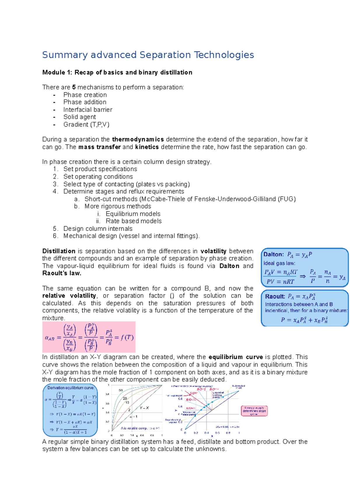 Summary advanced sep - Summary advanced Separation Technologies Module ...