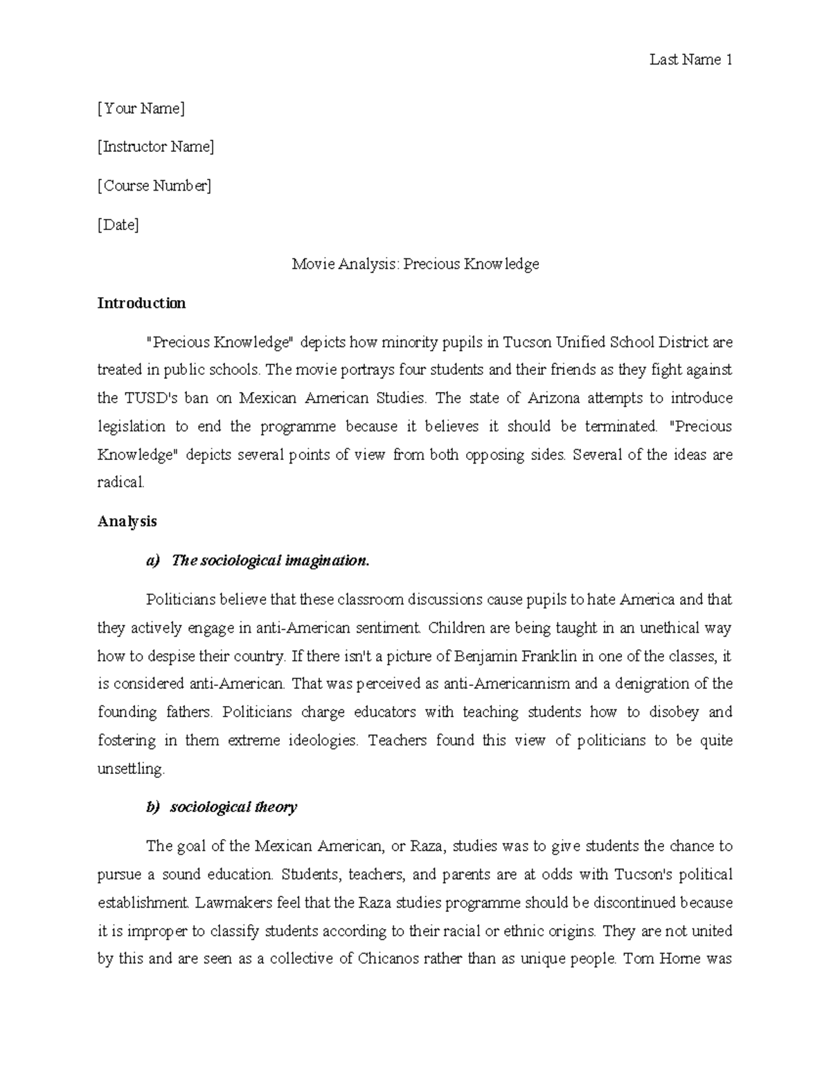 Precious knowledge - Assignment - Last Name 1 [Your Name] [Instructor ...