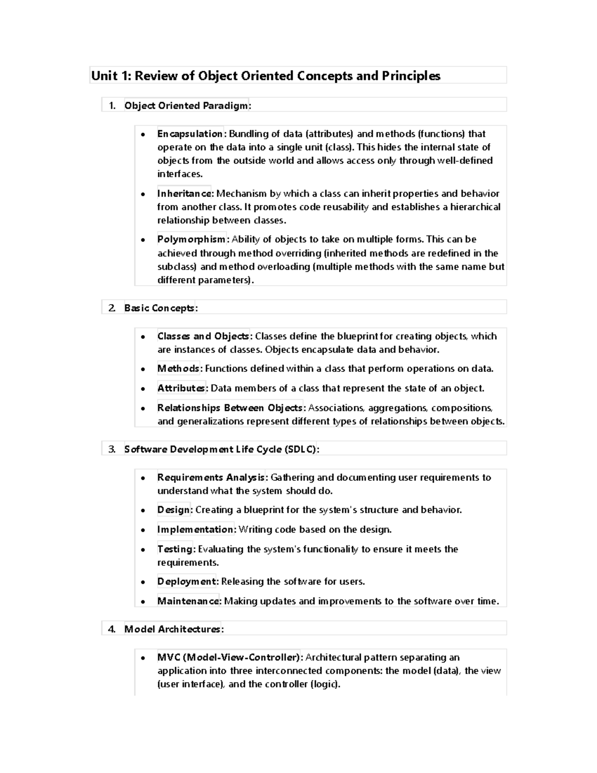 Object Oriented Software Engineering - Unit 1: Review of Object Oriented Concepts and Principles ...