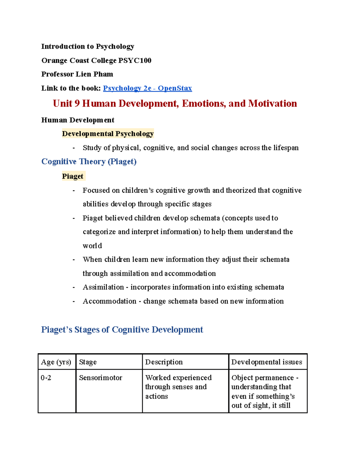 Unit 9 Human Development, Emotions, and Motivation - Introduction to ...