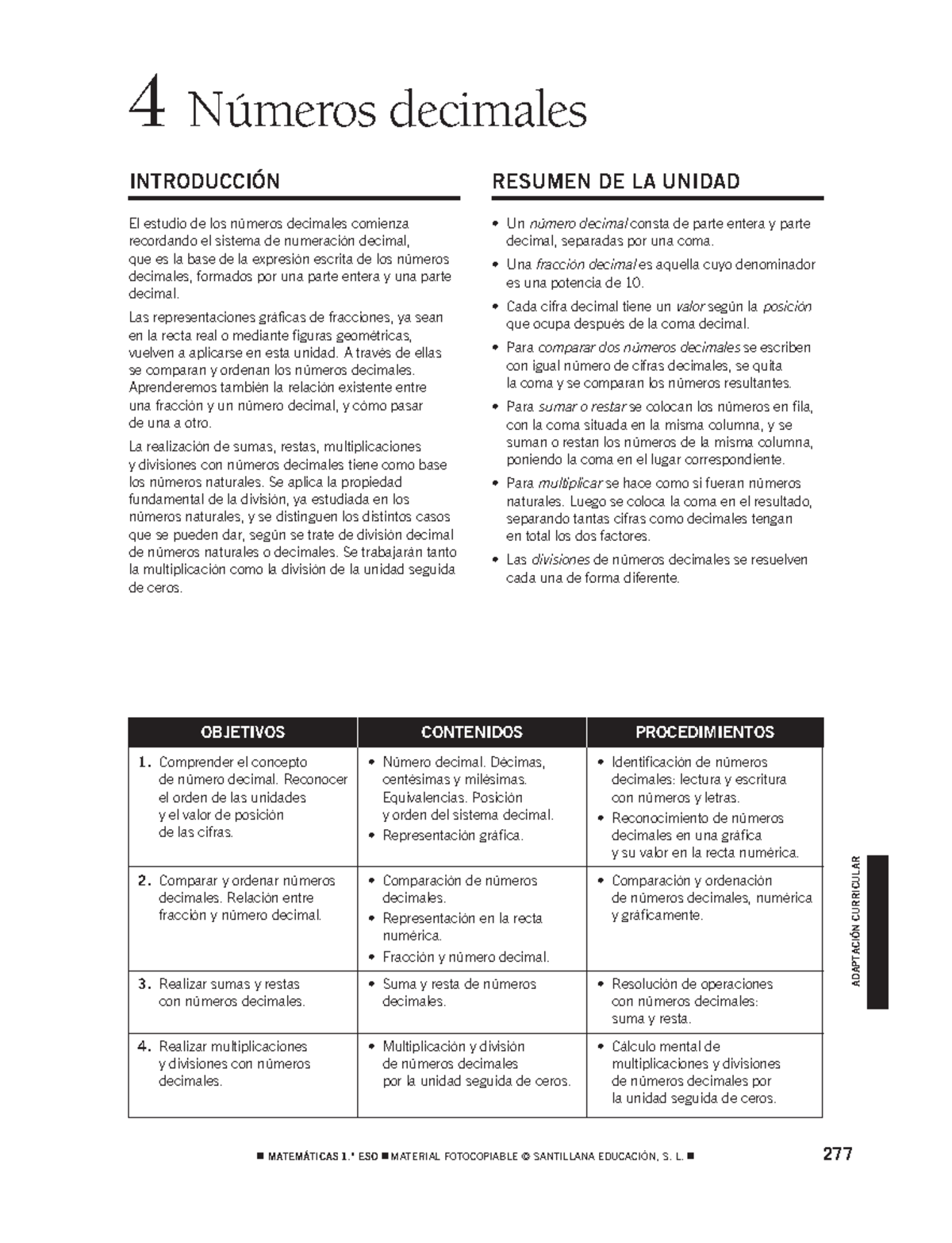 Unidad-4-Numeros-decimales - 4 Números decimales INTRODUCCIÓN El ...
