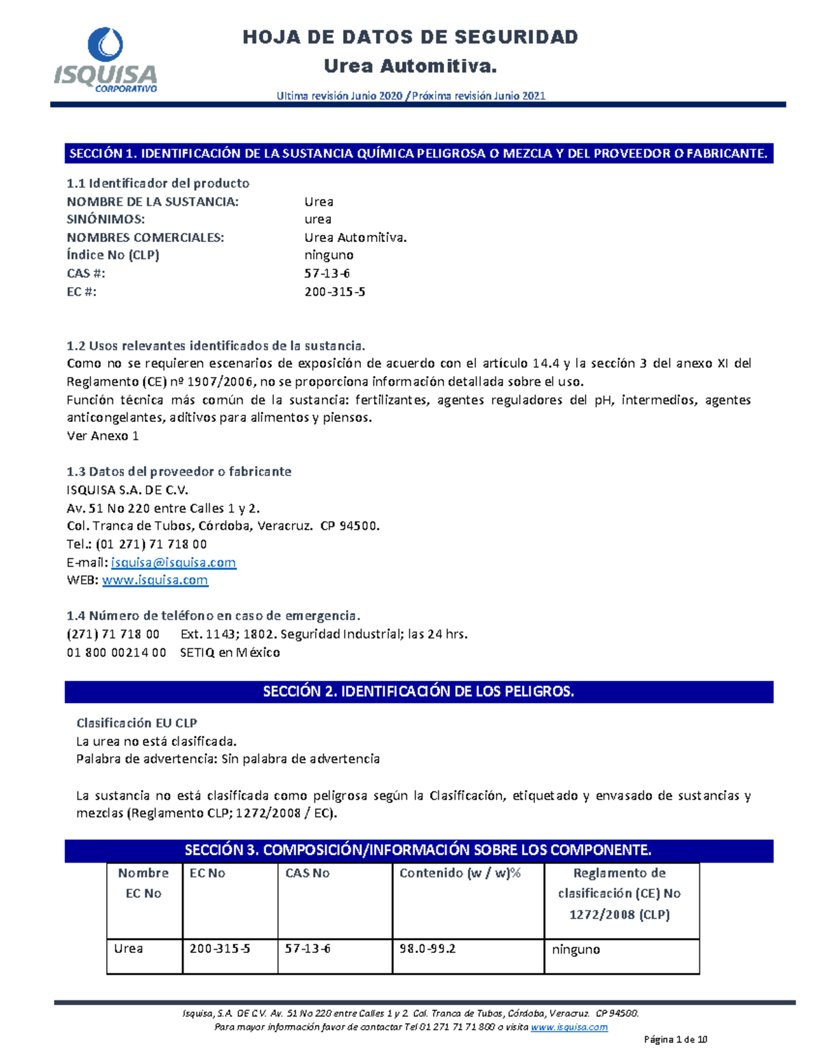 HDS-Urea Automitiva Hoja de Datos de Seguridad - Urea Automitiva ...