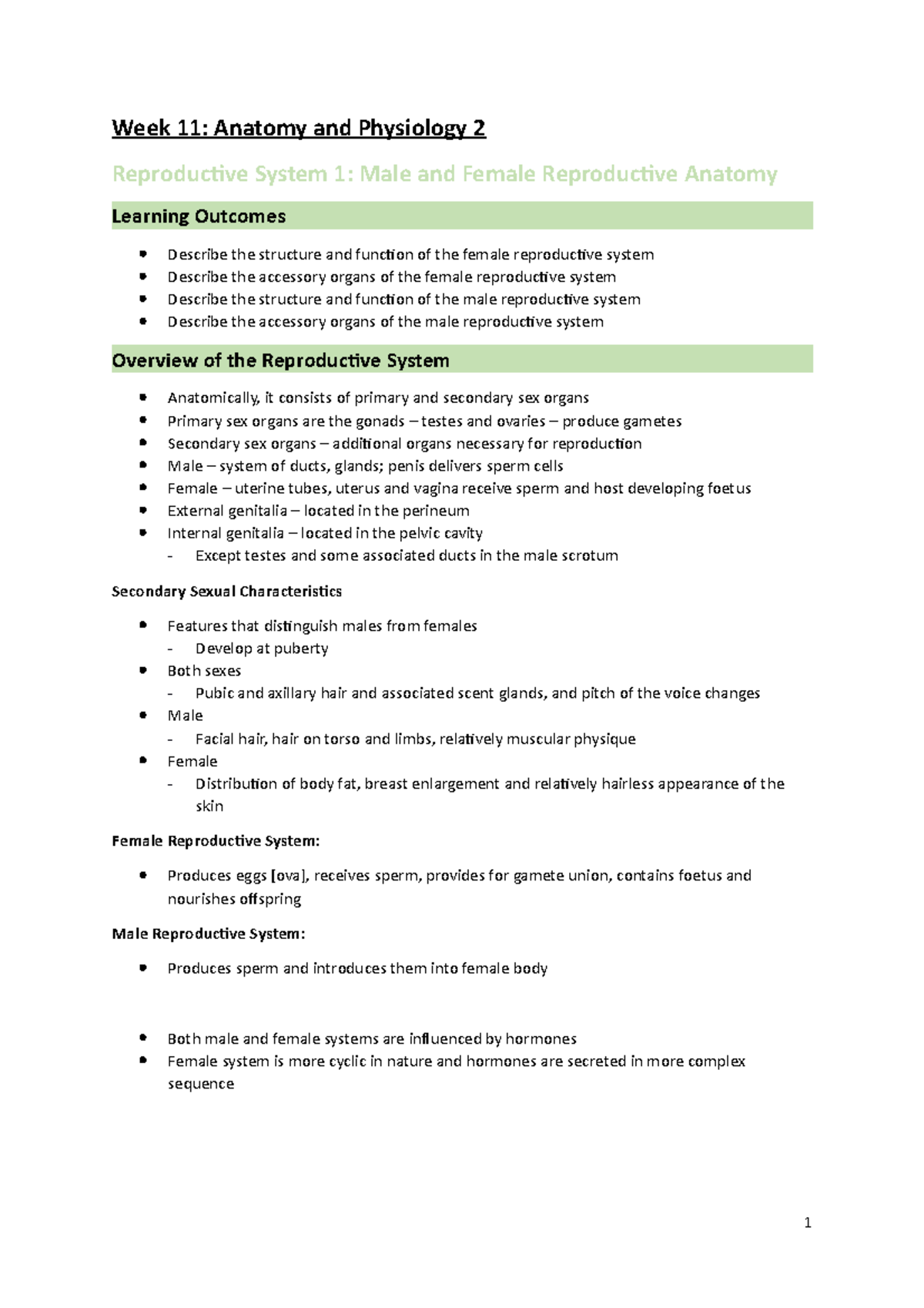 Anatomy and Physiology 2 Week 11 - Lecture notes 11 - Week 11: Anatomy ...
