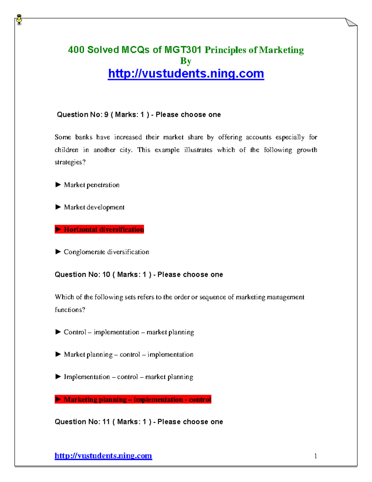 Dokumen - 400 Solved MCQs of MGT301 Principles of Marketing By ...
