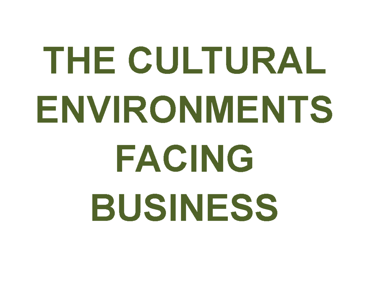The Cultural Environments Facing Business - THE CULTURAL ENVIRONMENTS ...